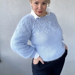 Blue Angora Sweater for Women, Angora Lace Sweater, Fluffy Knit for ...