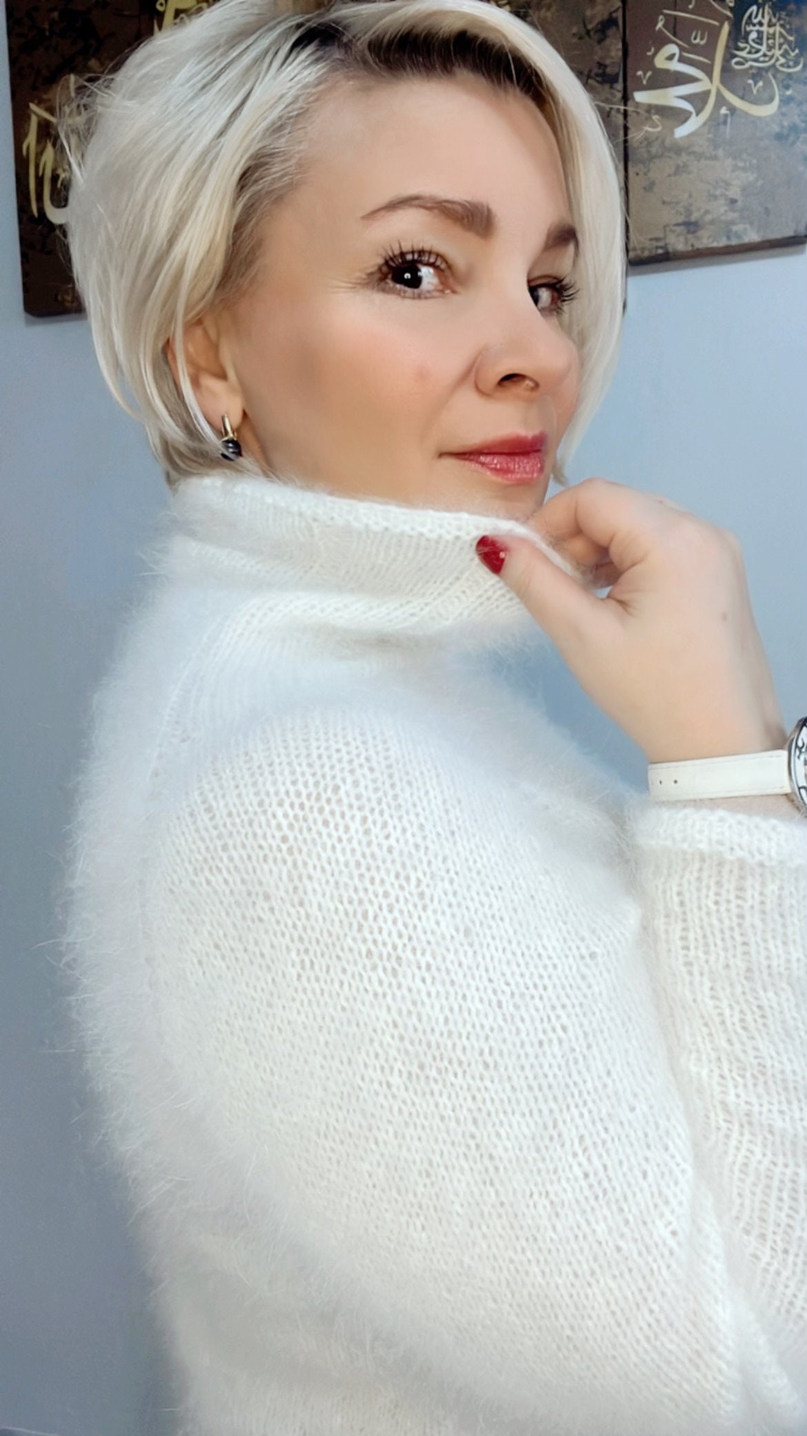 White Angora Sweater for Women, Fluffy Angora Womens Turtleneck Sweater ...