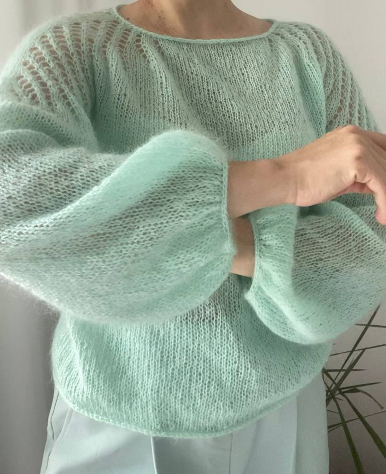 Turquoise Mohair Sweater, Hand Knit Sweater, Sweaters for Women, Loose ...