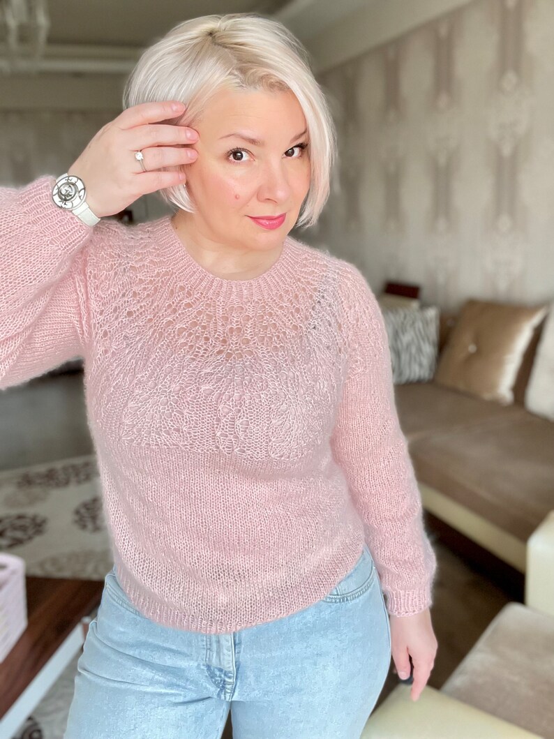 Pink Mohair Sweater, Hand Knit Sweater, Sweaters for Women,lace Mohair ...