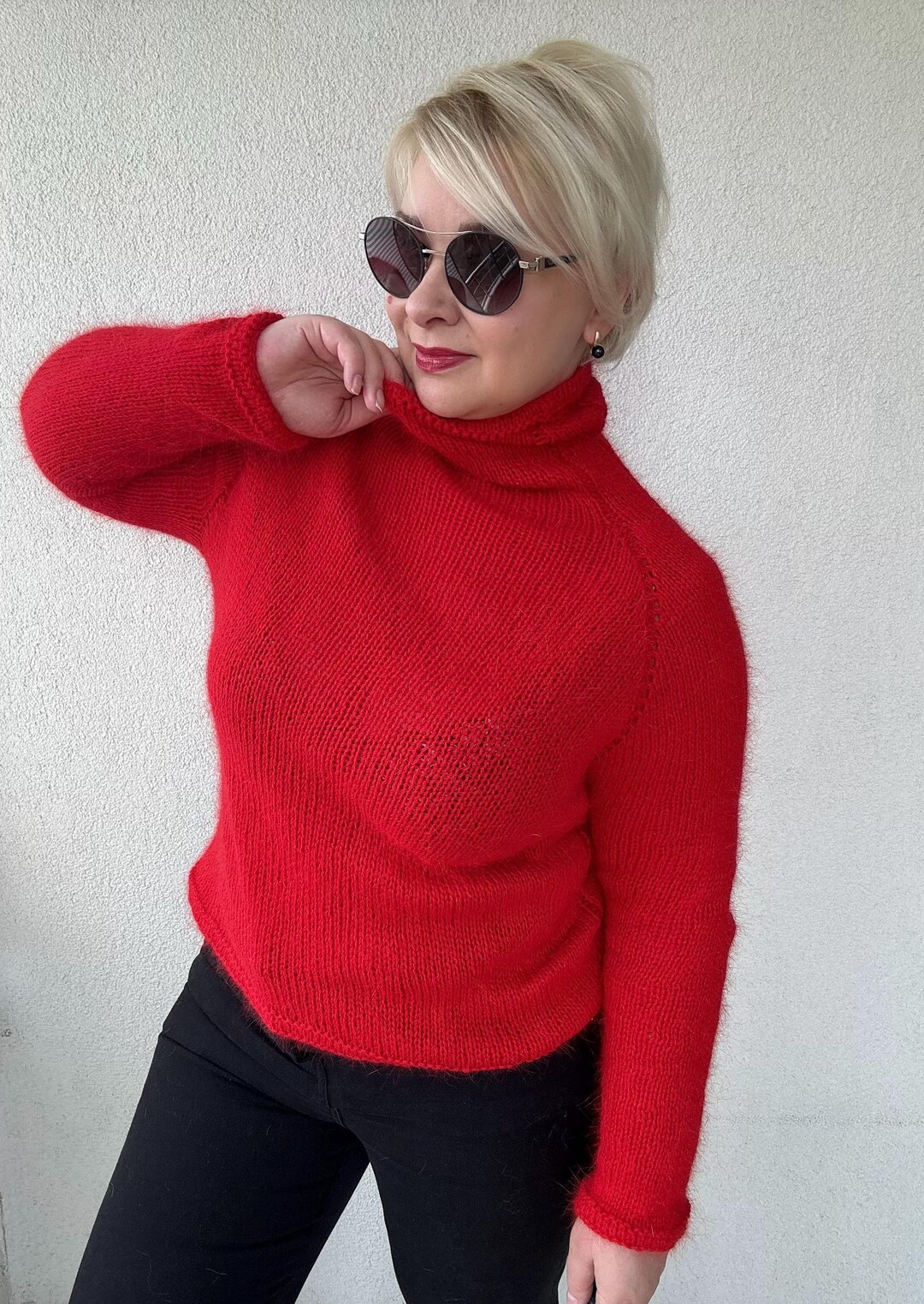 Аngora Sweater, Wool Turtleneck Knit Sweater for Women, Fall Hand Knit ...