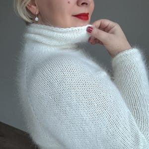 White Angora Sweater for Women, Fluffy Angora Womens Turtleneck Sweater ...