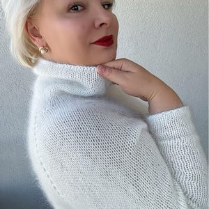 White Angora Sweater for Women, Fluffy Angora Womens Turtleneck Sweater ...