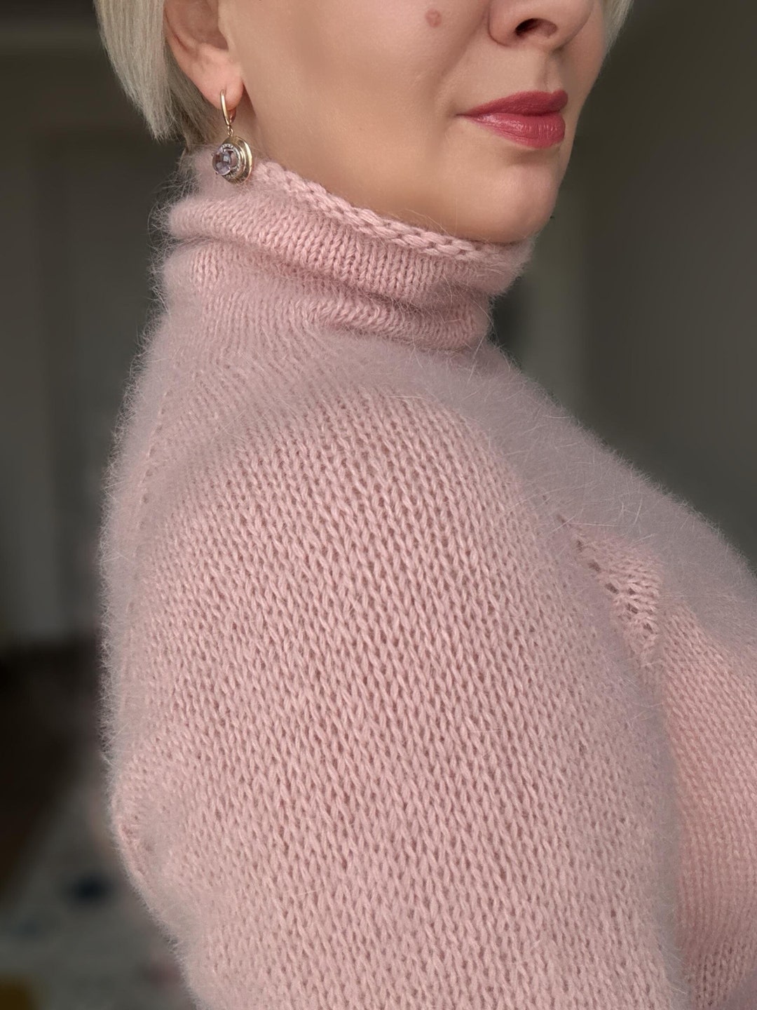 Аngora Sweater, Аngora Turtleneck Knit Sweater for Women, Fluffy Cozy ...