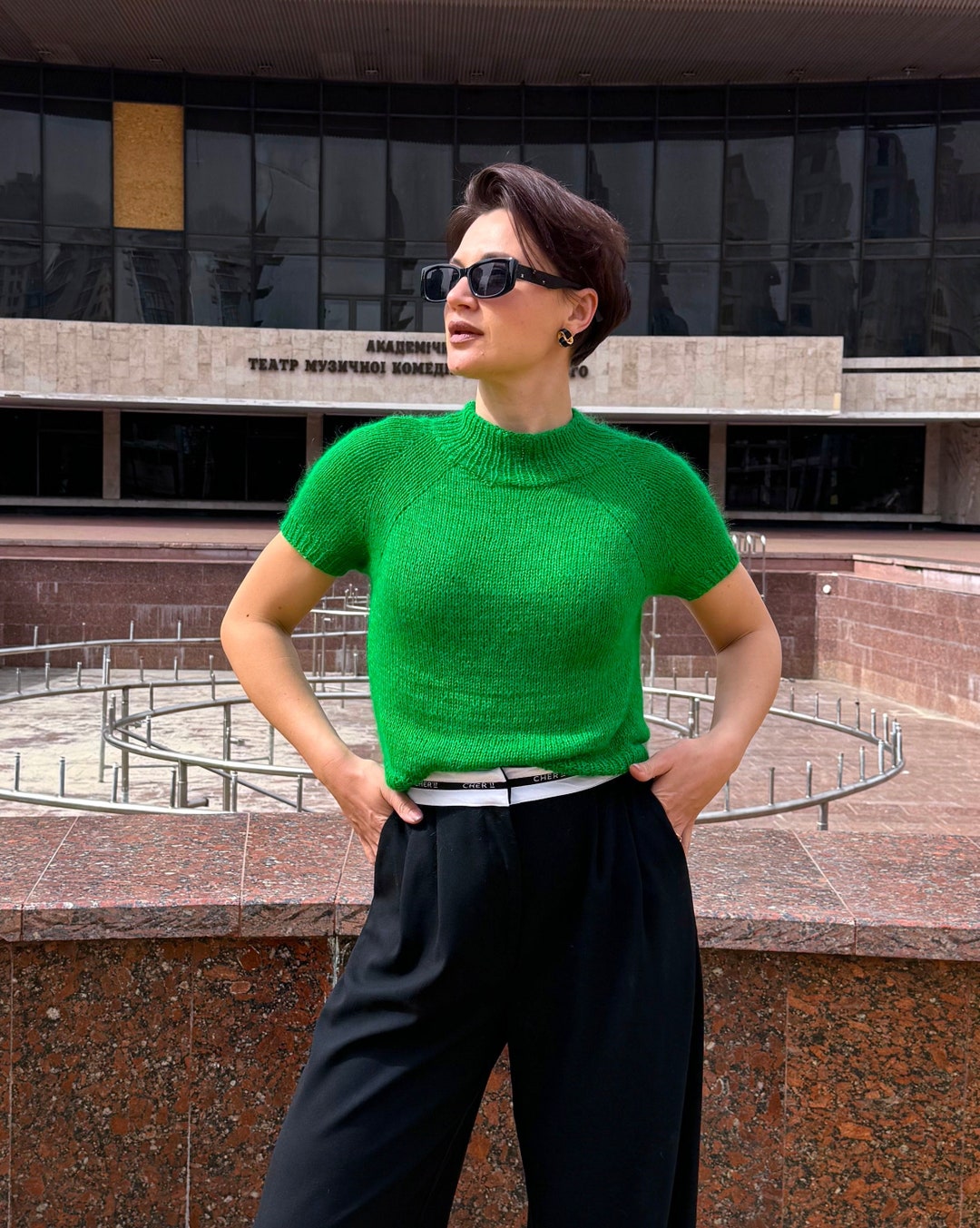 Fluffy Angora Sweater, Hand Knitted Short Sleeve Angora Summer Sweater ...