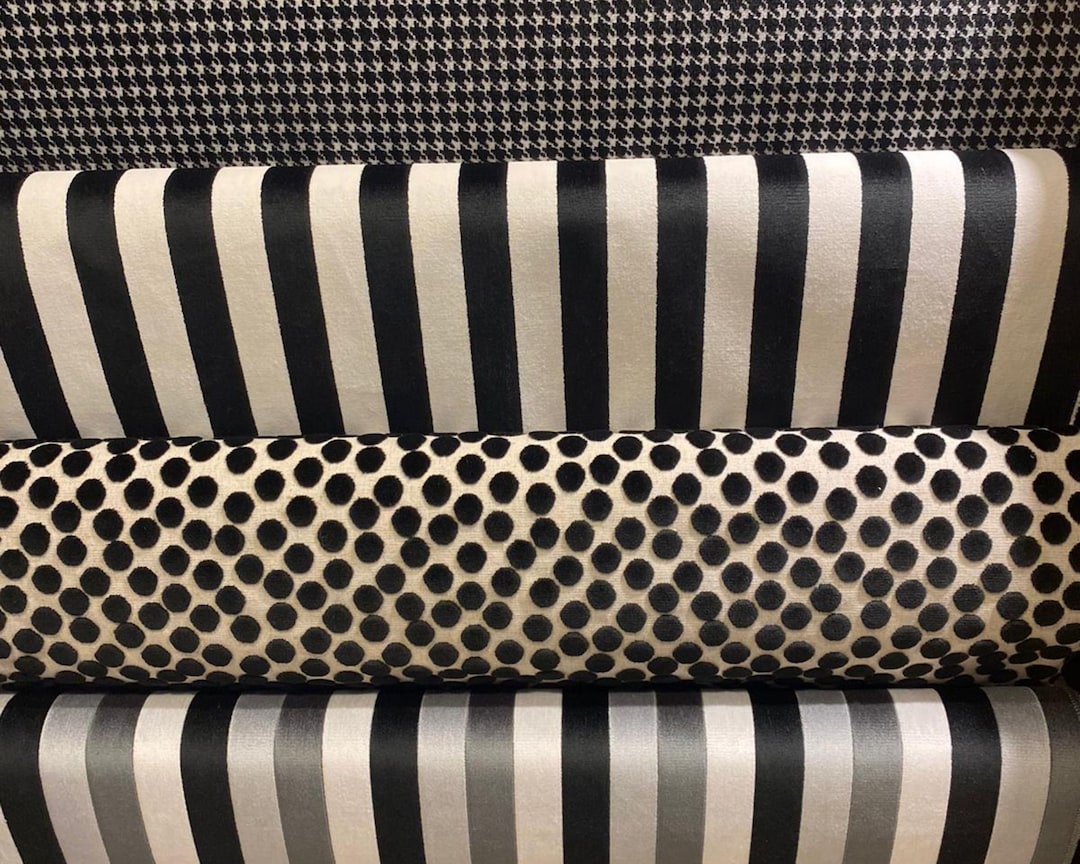 Black and White Striped Velvet Upholstery Fabric, Polka Dot Pattern - Etsy