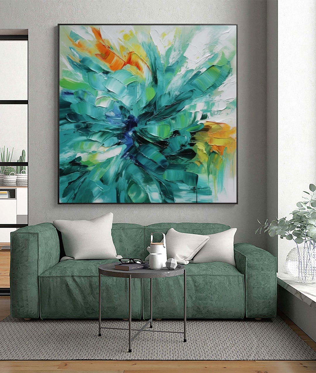 Abstract Green Flower Oil Painting on Canvasoriginal Plant - Etsy