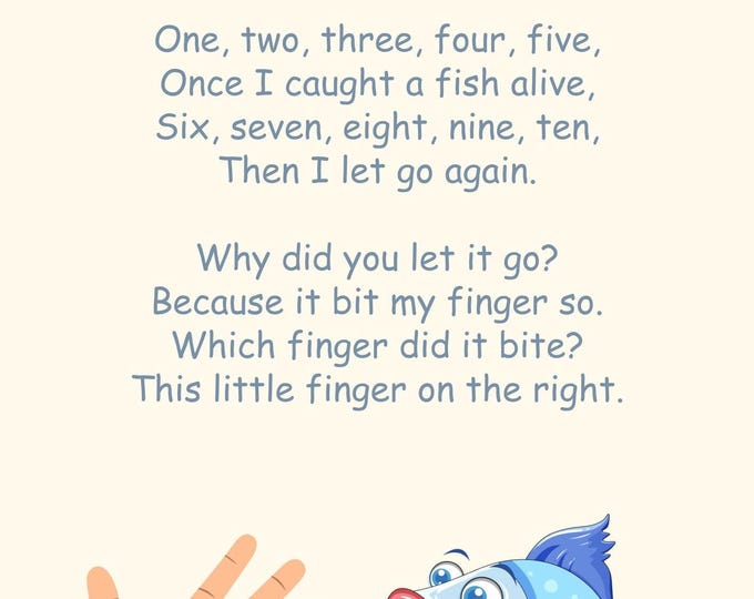 Kids Nursery Rhyme Poster - 12345 Once I Caught a Fish Alive - Etsy