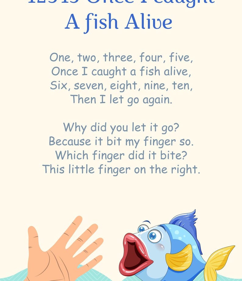 Kids Nursery Rhyme Poster - 12345 Once I Caught a Fish Alive - Etsy UK