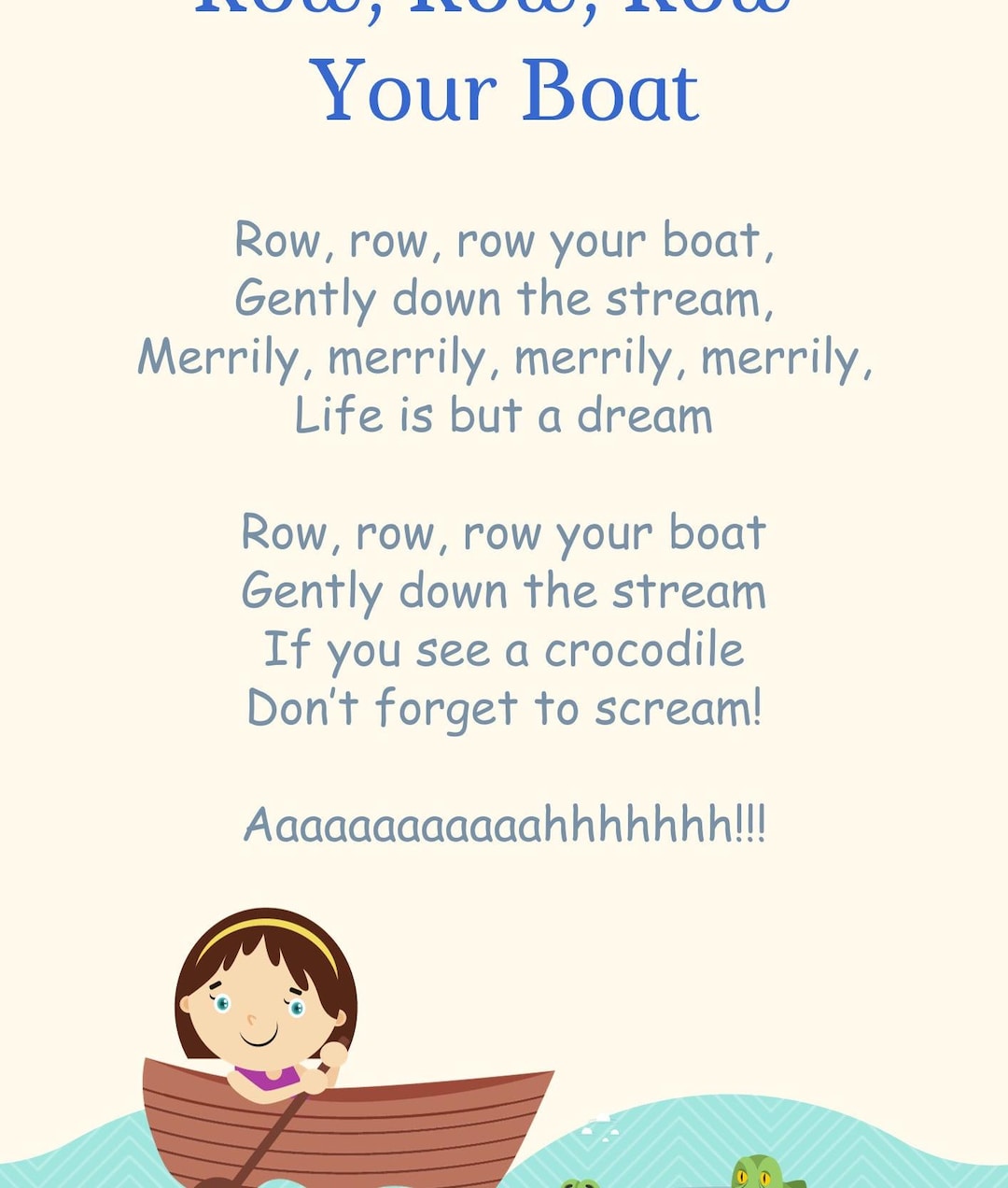 Kids Nursery Rhyme Poster - Row Row Row Your Boat - Etsy