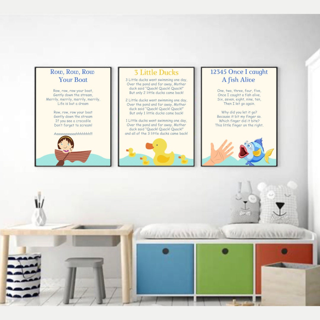 Kids Nursery Rhyme Poster - 12345 Once I Caught a Fish Alive - Etsy