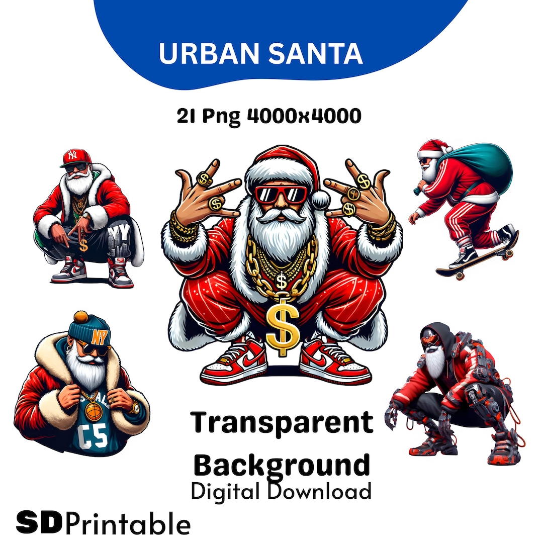Urban Santa Png, Gangsta Hip-hop Santa Clipart, Christmas Clipart ...