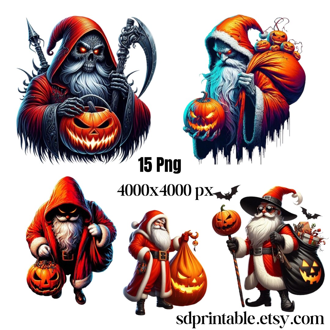 Santa Halloween Clipart, Gothic Santa, Halloween Clipart, Christmas ...