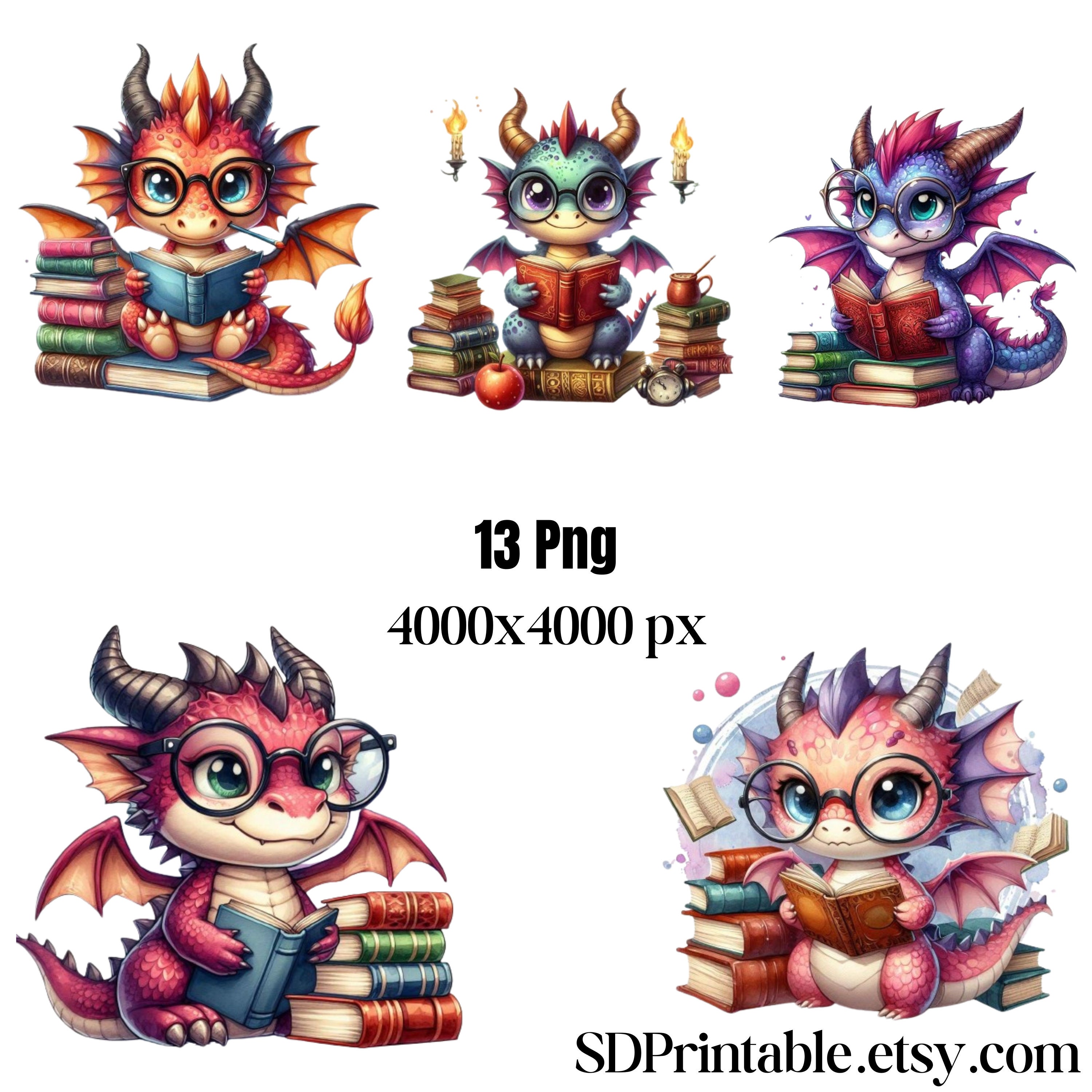 Reading Dragon Clipart, Cute Dragon Clipart, Dragon Png, Watercolor ...