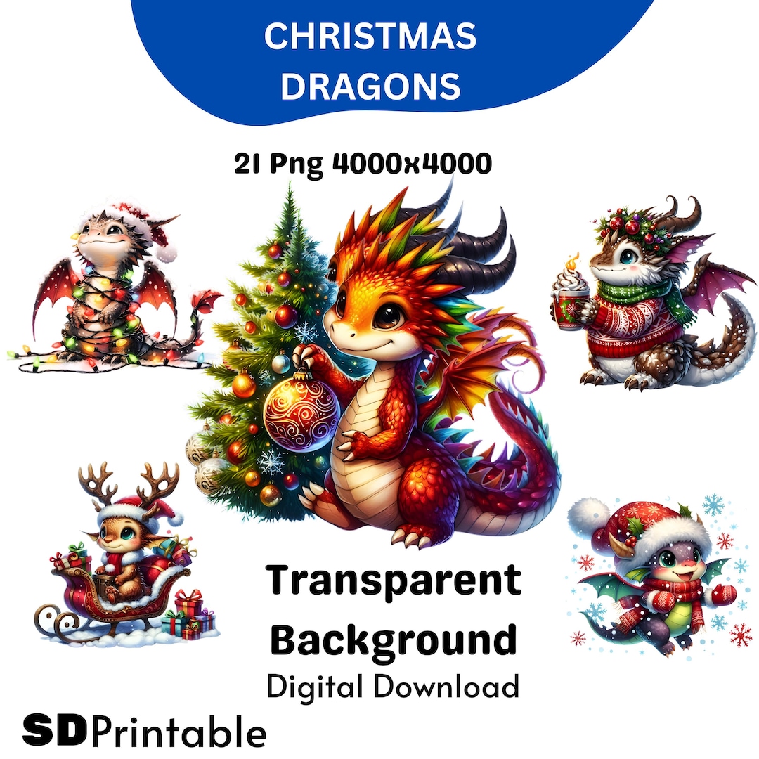 21 Cute Dragons for Christmas, Christmas Dragon Clipart, Cute Dragon ...