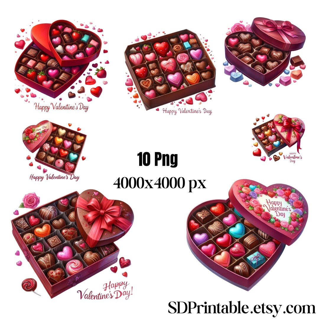 Valentine's Chocolate Box Clipart, Sweets Bundle Valentines PNG ...