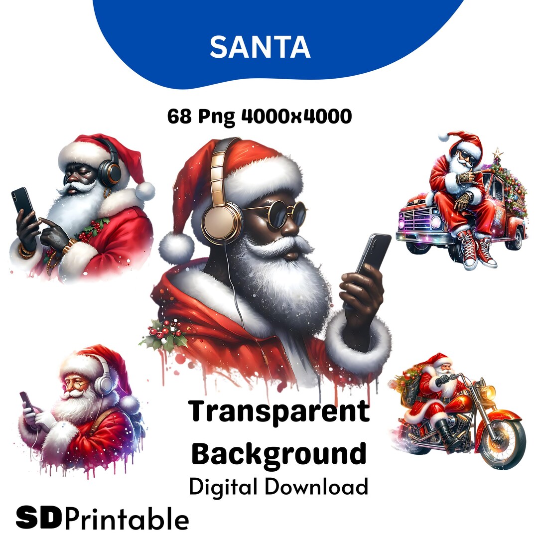 Black Santa Clipart Gangsta Hip-hop Urban Santa PNG Digital Download ...