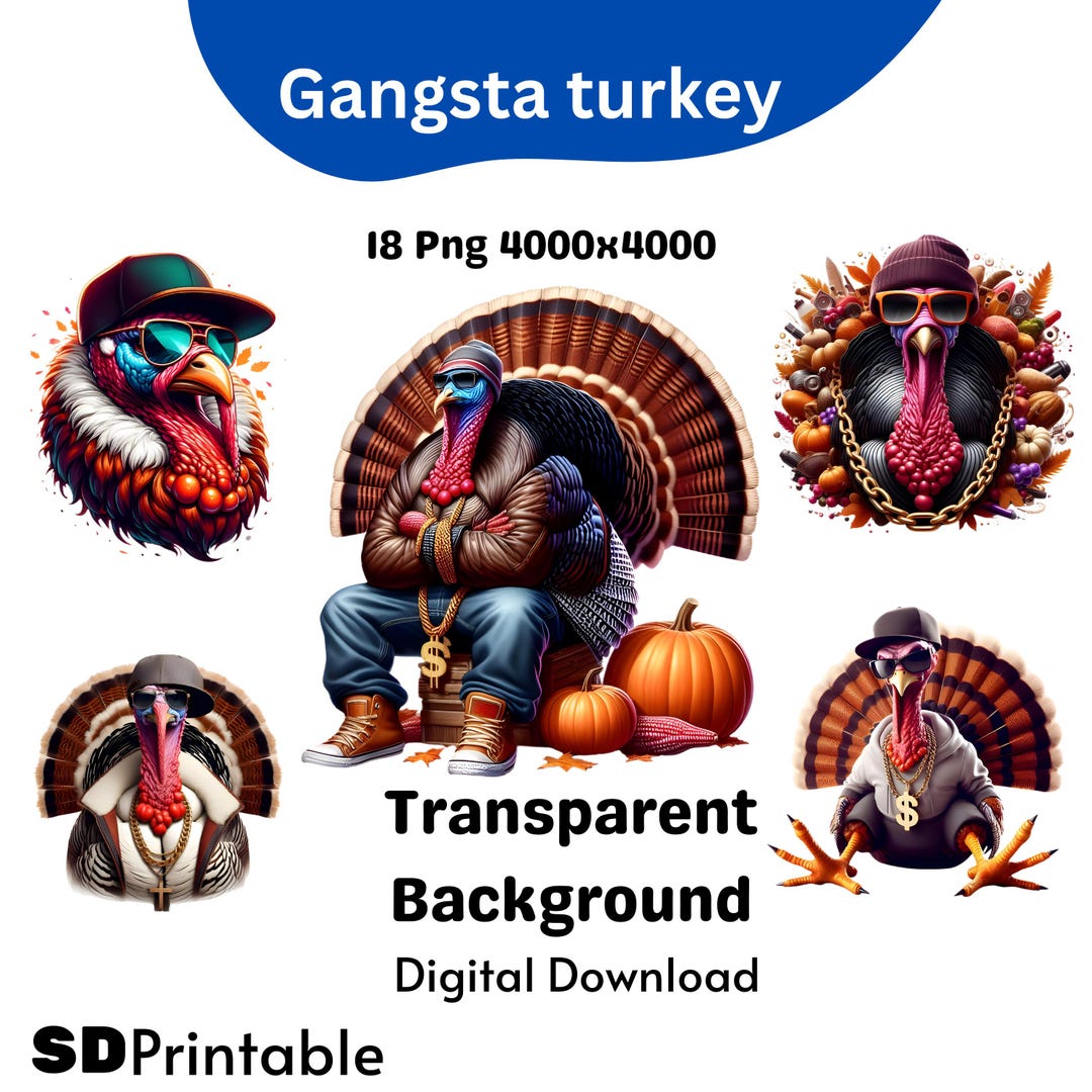 Hip-hop Turkey Clipart: Urban Thanksgiving PNG Bundle (digital Download ...