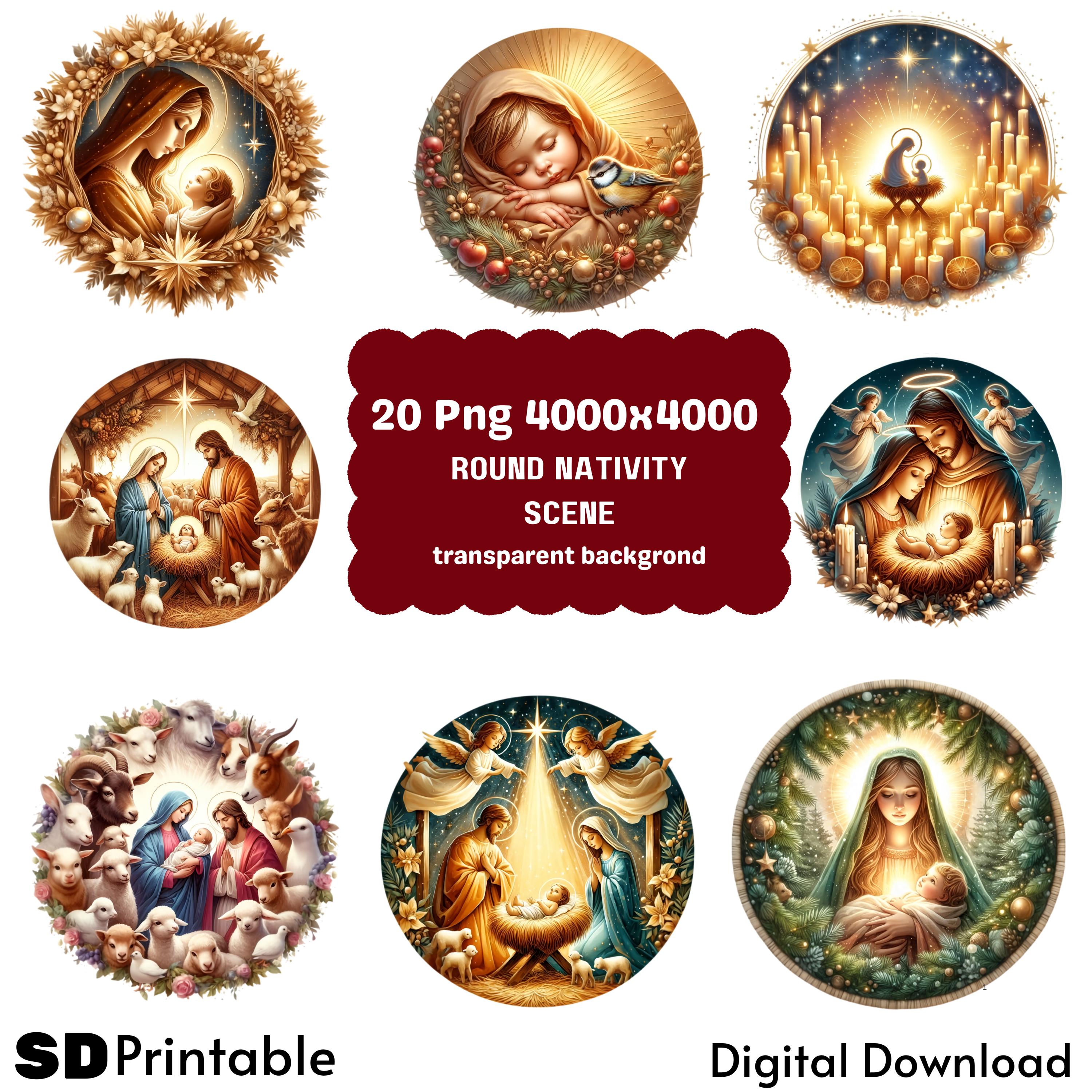 Round Nativity Scene Clipart Bundle: 20 Christmas PNG Images (digital ...