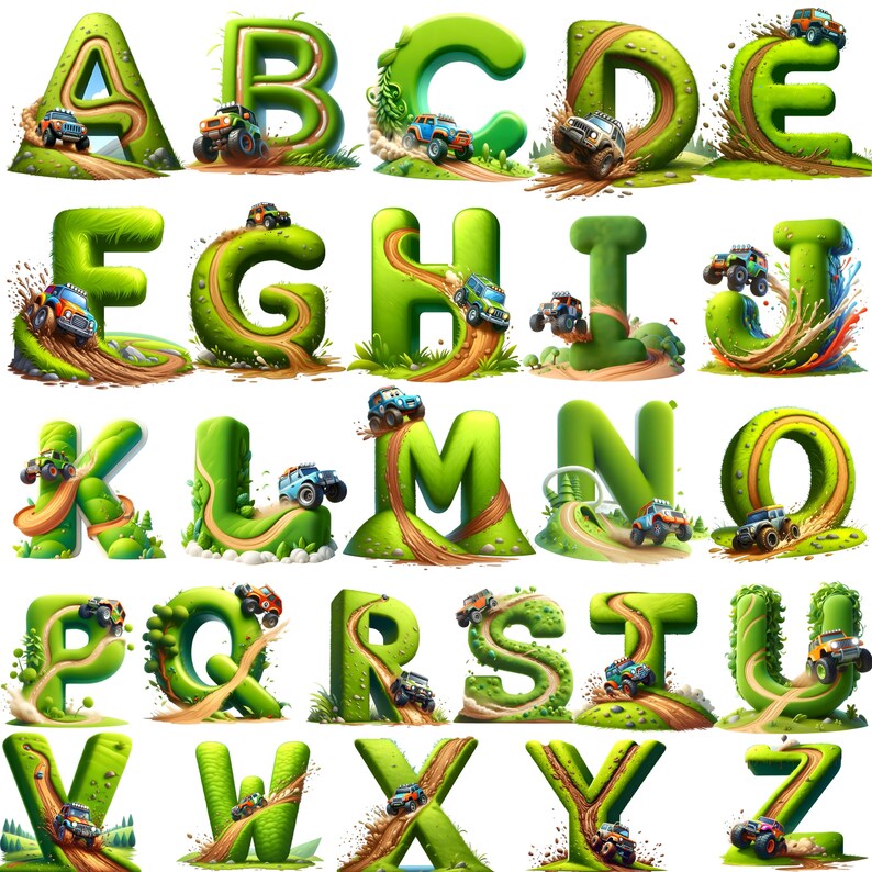 Monster Truck Alphabet Clipart, Kids Offroad Letters (digital Download ...