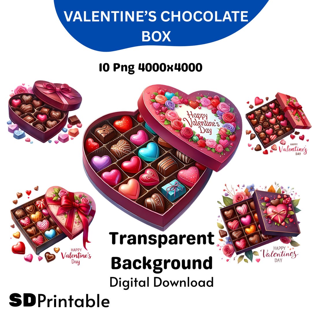Valentine's Chocolate Box Clipart, Sweets Bundle Valentines PNG ...
