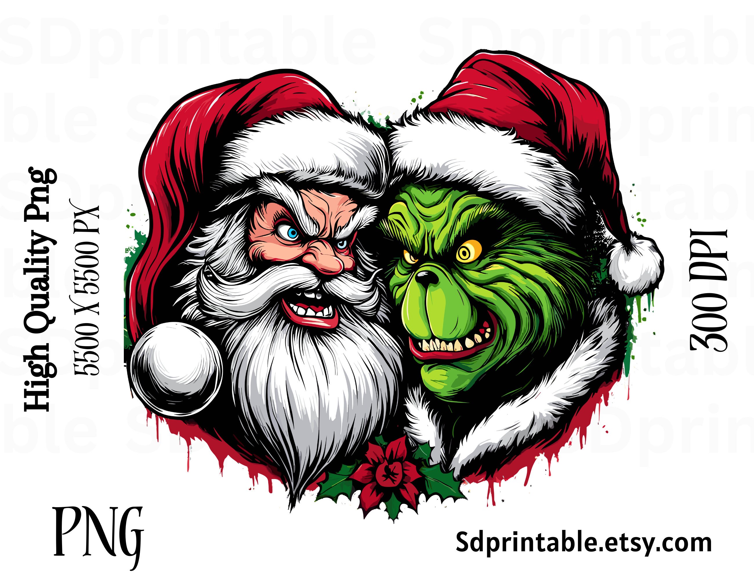 Grinch And Santa Grinch And Santa Png Santa Vs Grinch Battle Grinch Face Santa Face Etsy