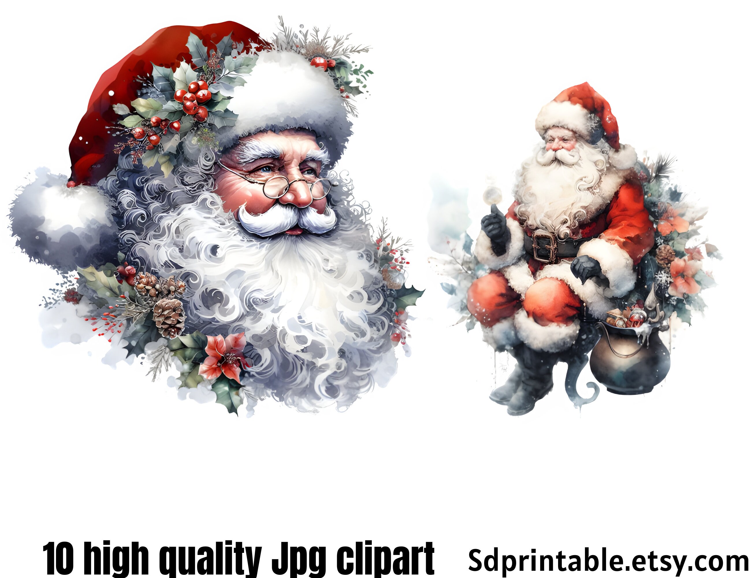 10 Santa Claus Clipart, Santa Poster, Santa Printable Art, Christmas ...