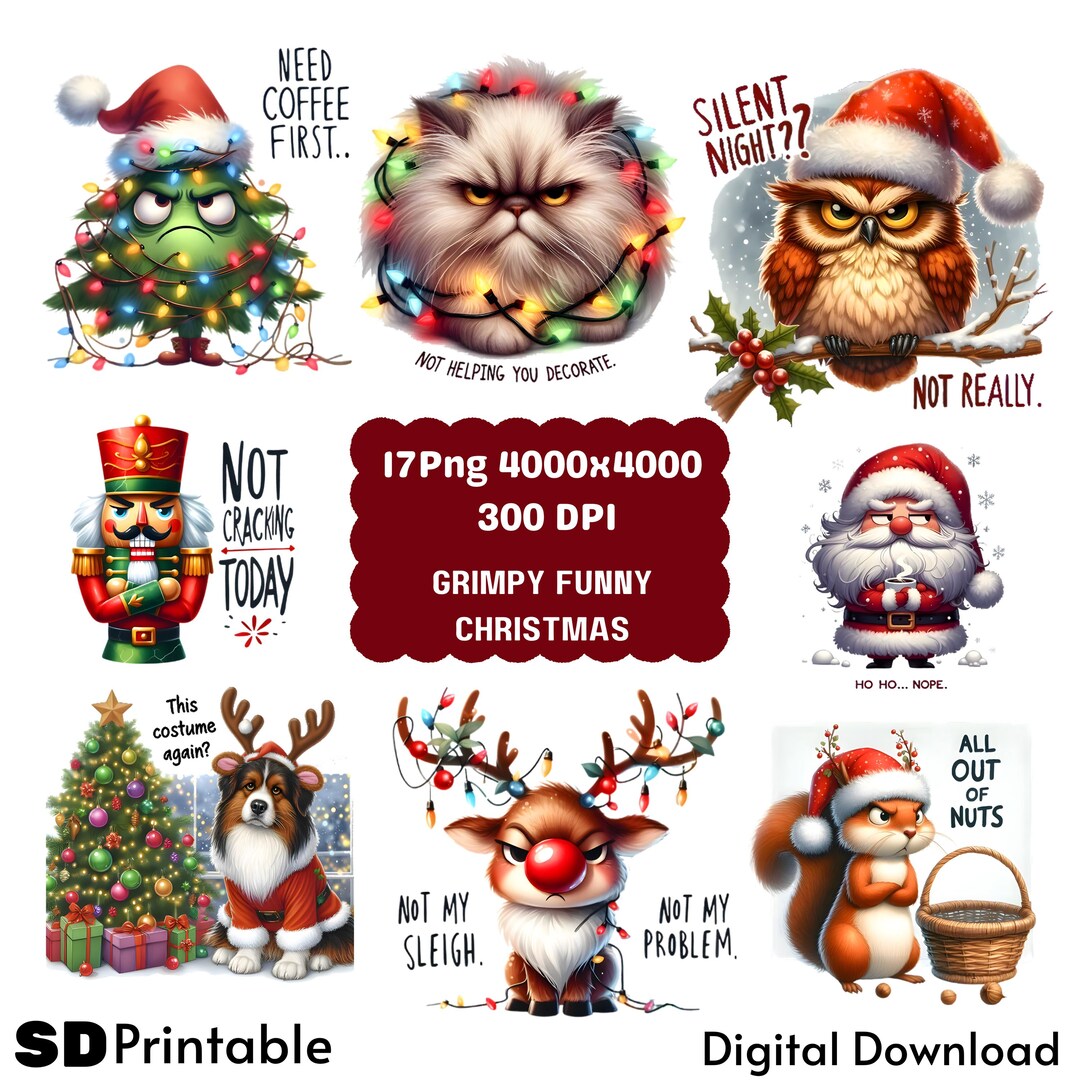 Grumpy Christmas Clipart Bundle, Sarcastic Holiday Pngs, Angry ...