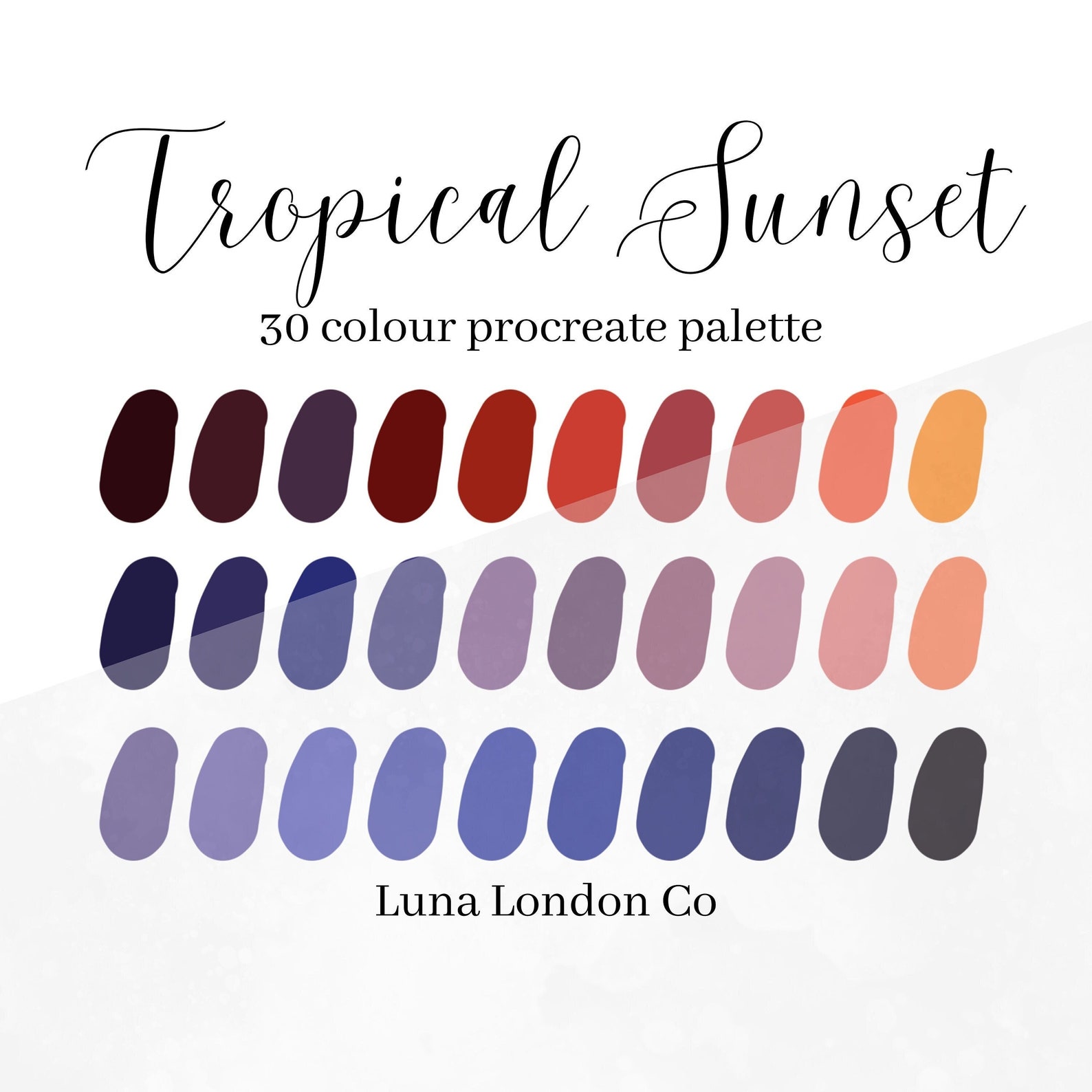 30 Swatches Tropical Sunset Procreate Color Palette Creative Fun