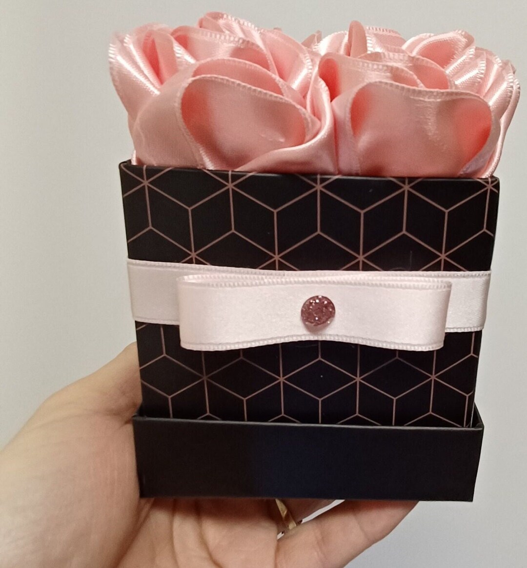 Light Pink Rose Box. Office Decor. Home Decor. Silk Ribbon Roses ...