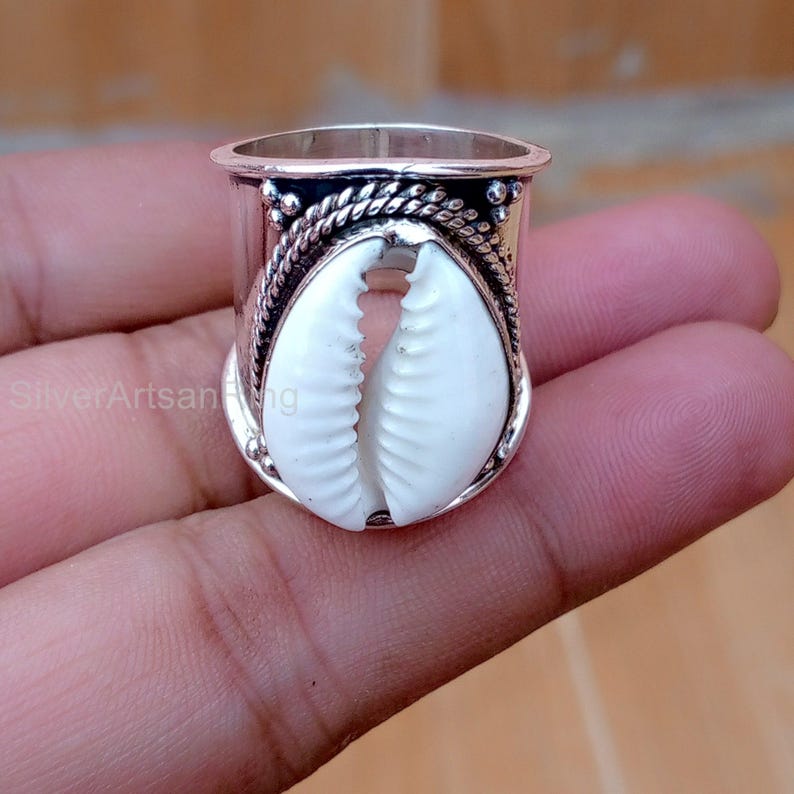 Cowrie Shell Ring: Handmade 925 Sterling Silver Boho Statement - Etsy