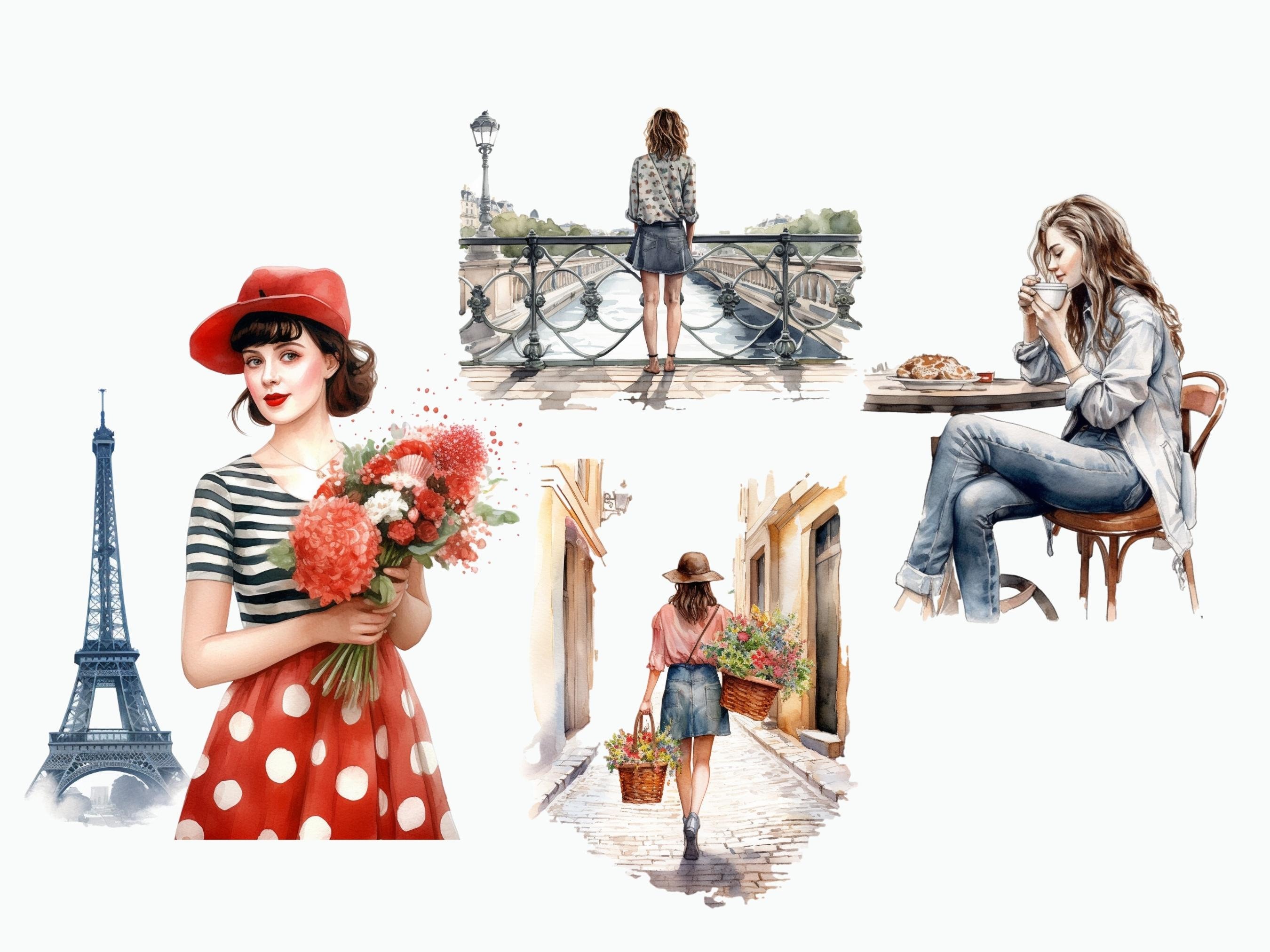 A Girl in Paris Watercolor Clipart Bundle Free Commercial - Etsy