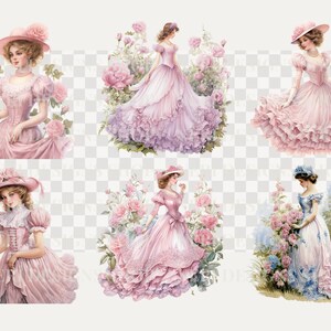 Vintage Lady and Rose Watercolor Clipart Bundle, Floral Lady Free ...