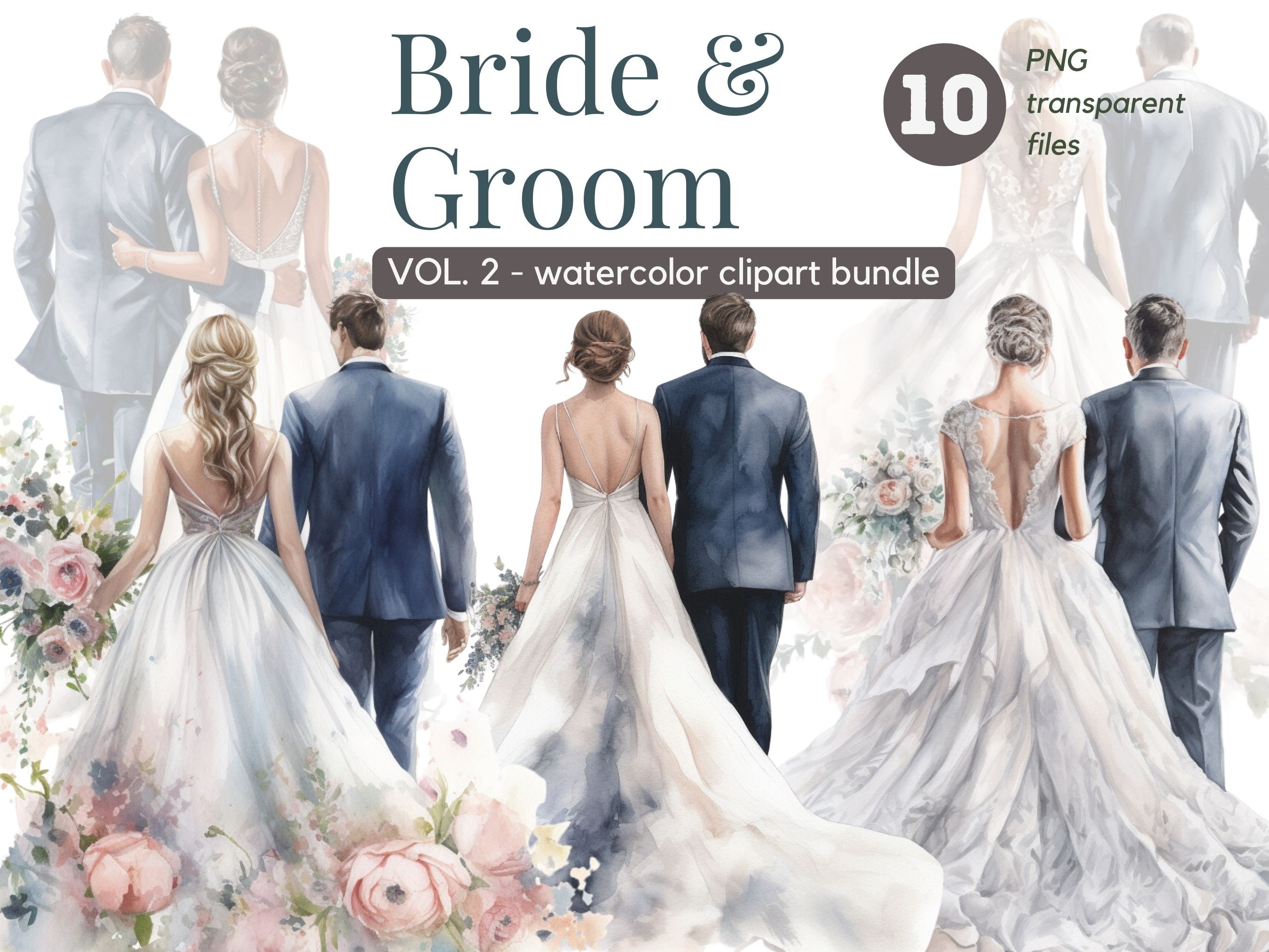 Bride and Groom Watercolor Clipart Bundle Free Commercial - Etsy