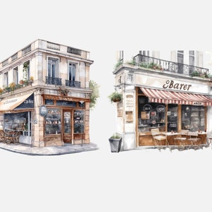 Coffe Shop Watercolor Clipart Bundle Paris Cafe Shop Free Commercial ...