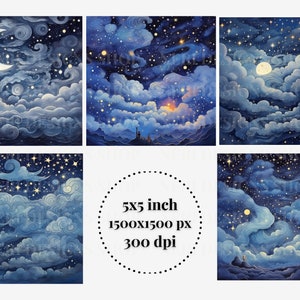 Night Sky Watercolor Digital Paper Card Bundle, Free Commercial Starry ...
