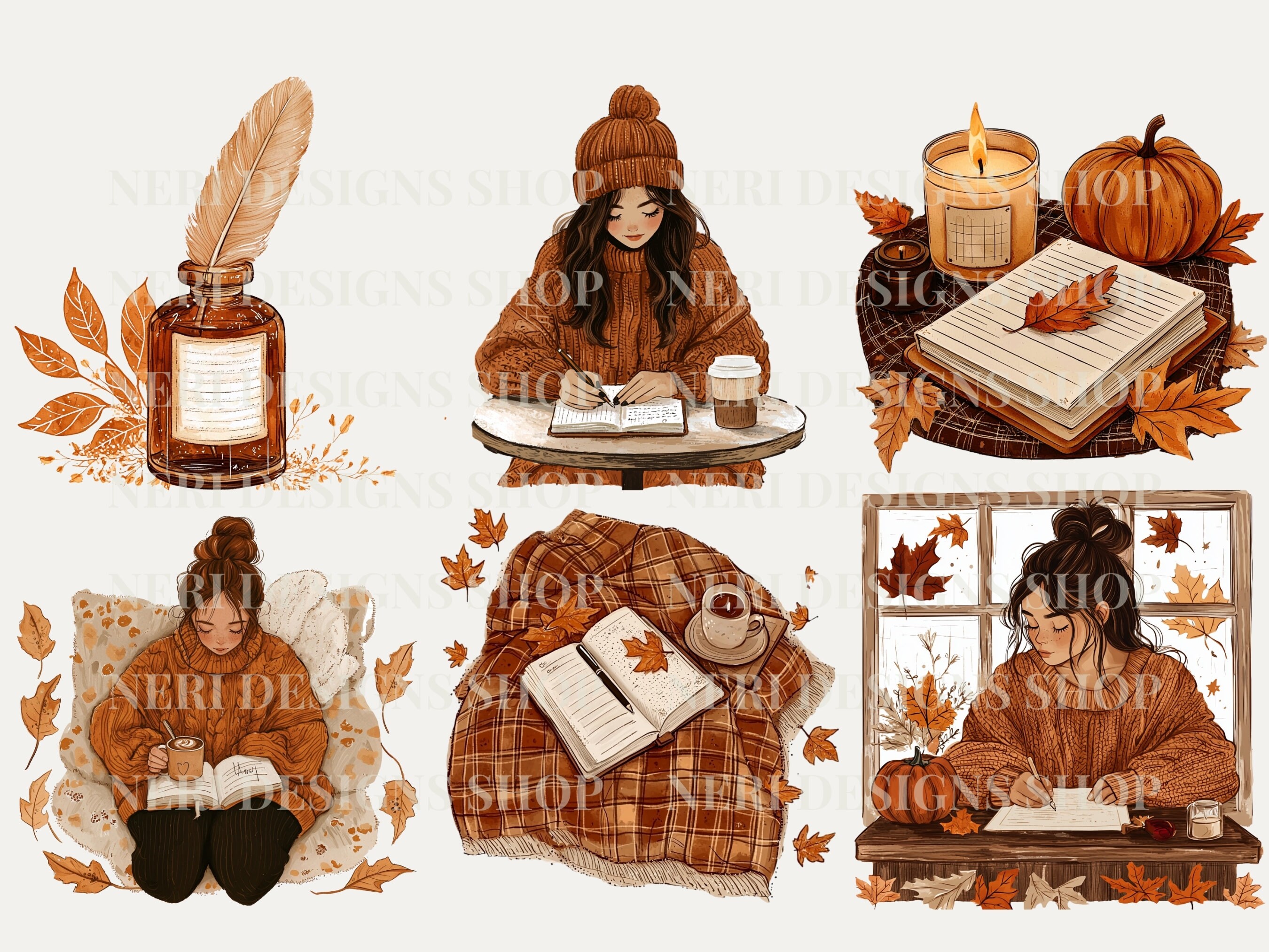 Cozy Writing in Fall Watercolor Clipart, Autumn Planner Notes Free ...