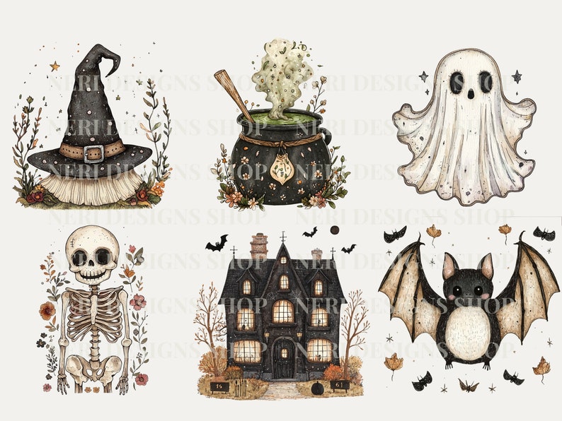 Halloween Watercolor Clipart Bundle, Spooky House, Witch, Pumpkin ...