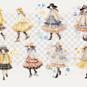 Cute Girl and Bubble Watercolor Clipart Bundle, Girl With Hat in Dotted ...