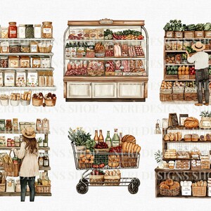 Grocery Store Watercolor Clipart, Market Day Scene Free Commercial PNG ...