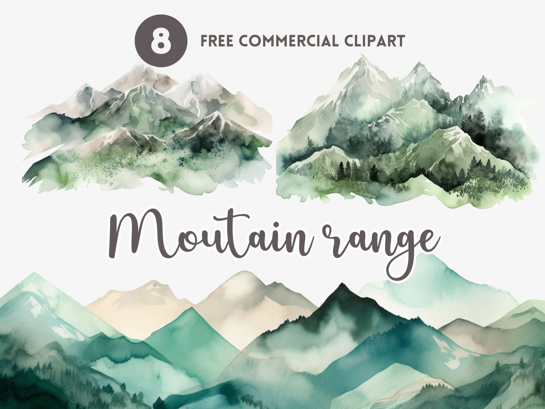 Mountain Range Watercolor Clipart Bundle Free Commercial Nature ...