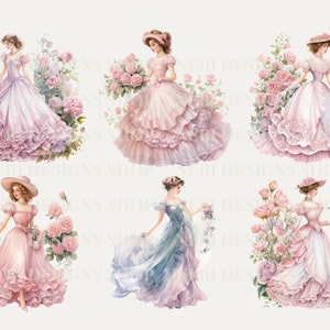 Vintage Lady and Rose Watercolor Clipart Bundle, Floral Lady Free ...