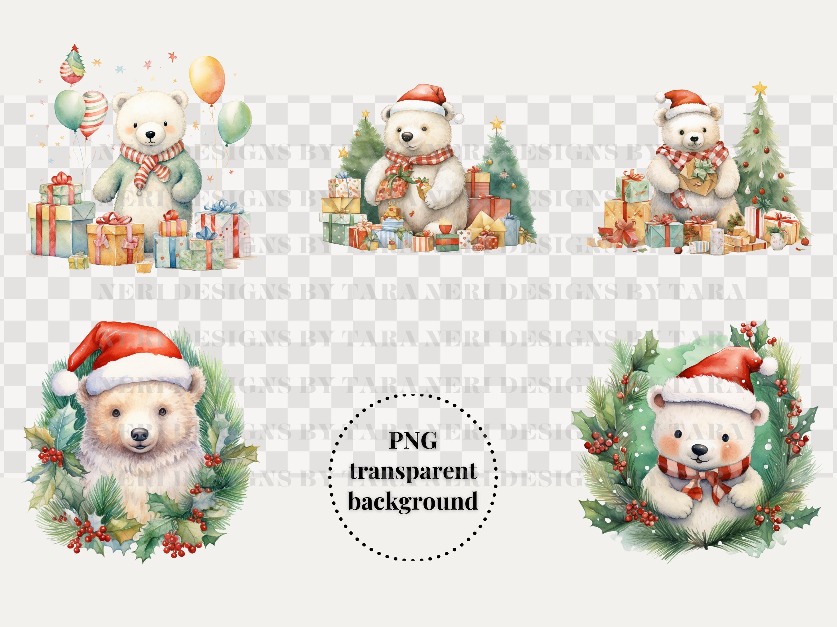 Christmas Bear Watercolor Clipart Bundle Festive Bear Free - Etsy