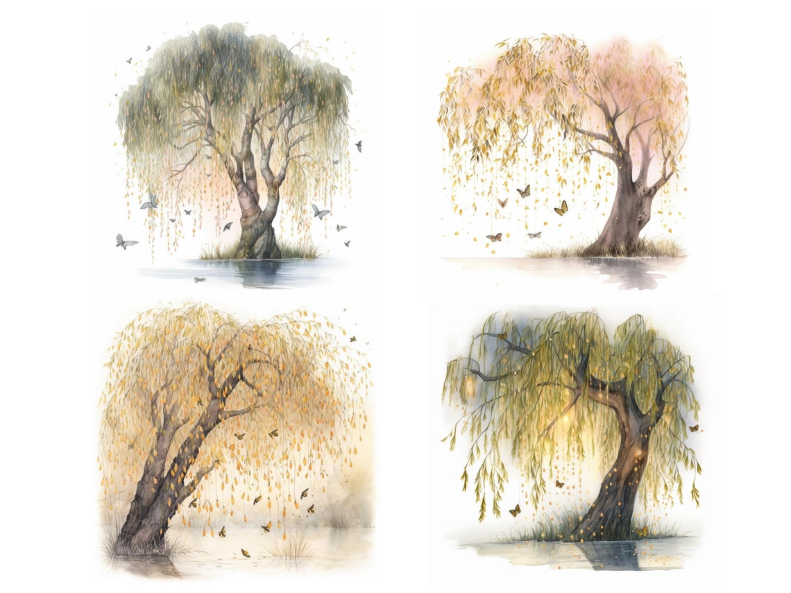 Glowing Willow Tree Watercolor Clipart Bundle Free Commercial - Etsy