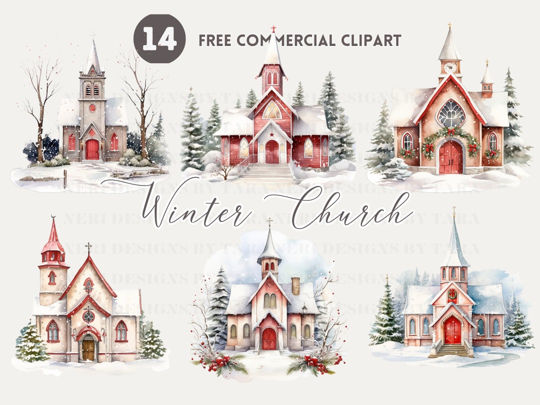 Winter Church Watercolor Clipart Bundle, Christmas Chapel Free ...