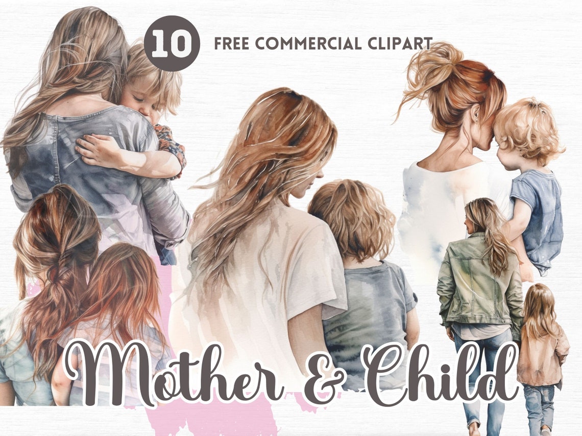 Mother and Child Watercolor Clipart Bundle Free Commercial Mom - Etsy