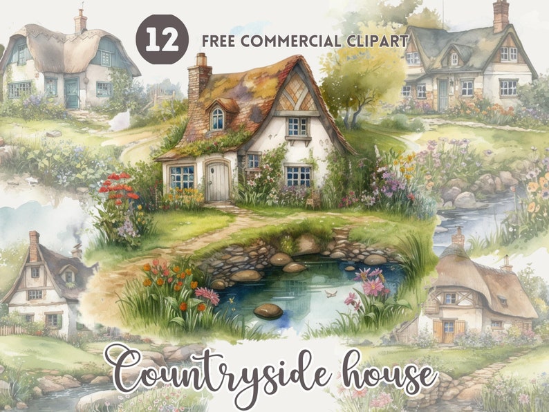 Countryside Cottage and Garden Watercolor Clipart Bundle - Etsy