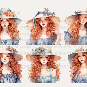 Red Hair Girl Watercolor Clipart Bundle Cute Young Lady PNG Free ...