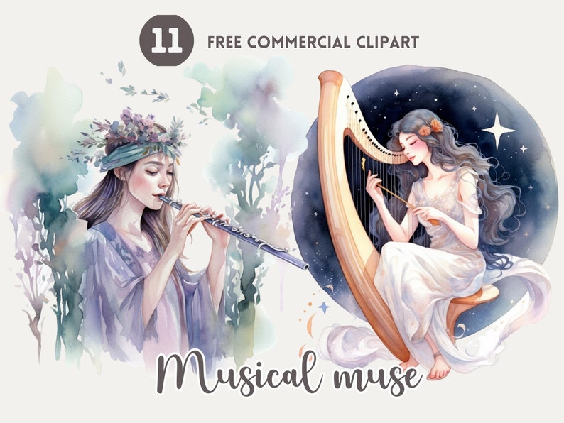 Enchanted Girl Playing Musical Instrument Watercolor Clipart - Etsy