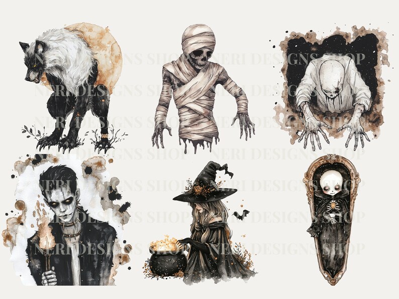 Halloween Character Watercolor Clipart, Spooky Free Commercial PNG ...